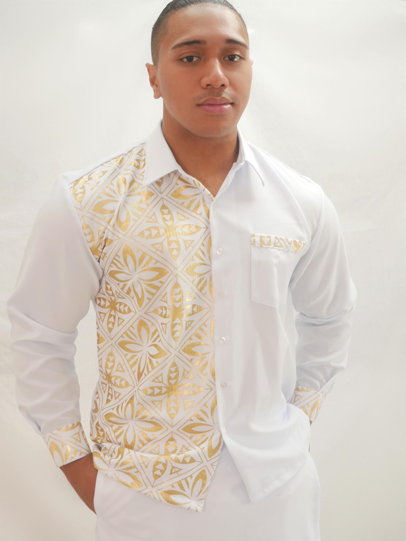 Polynesian Fashion Men's Long Sleeve Shirt Metalic (Gold) – Pacific Way ...