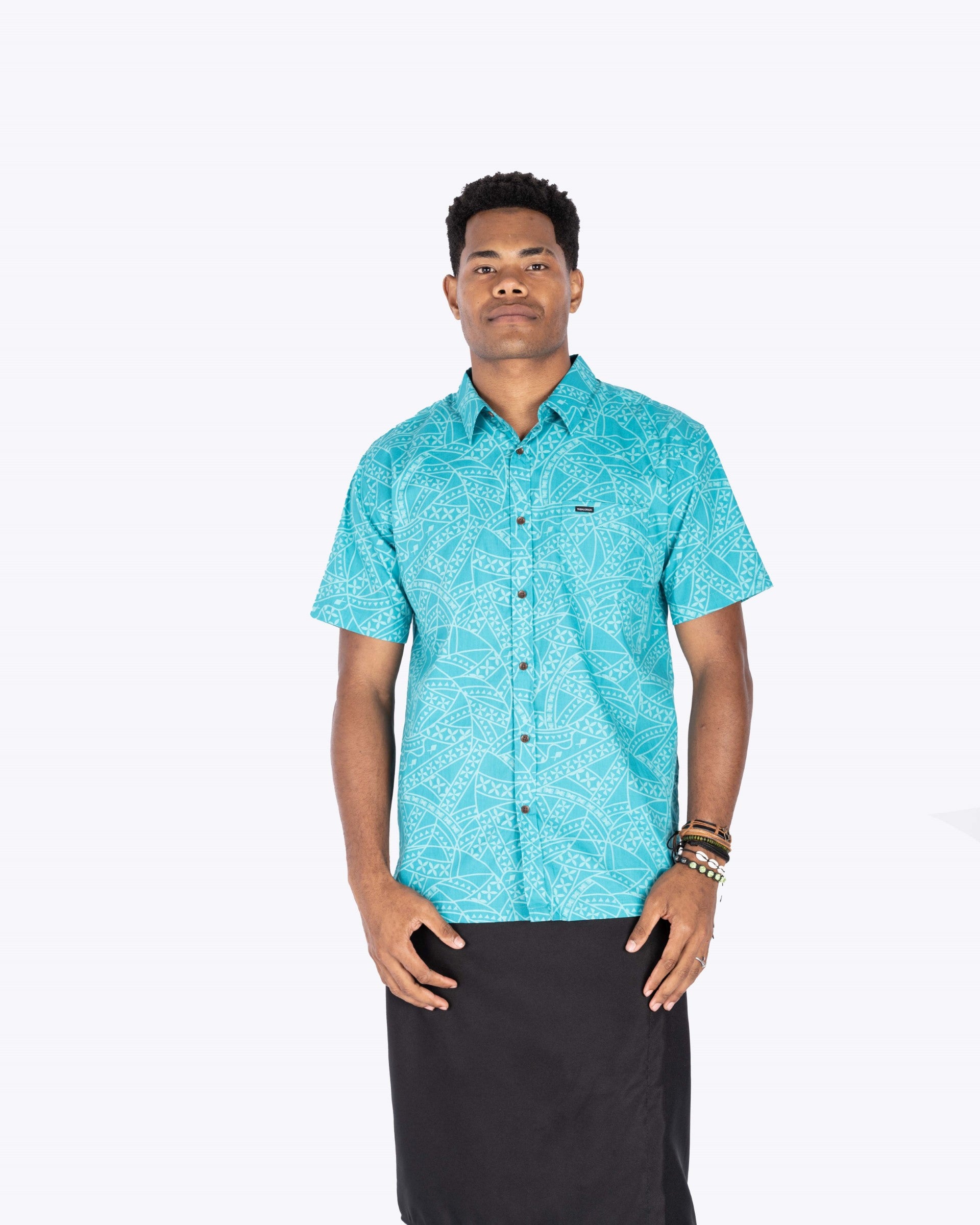 Kalavata Hawea Men's Shirt ( Jade Blue ) – Pacific Way Gift Shop
