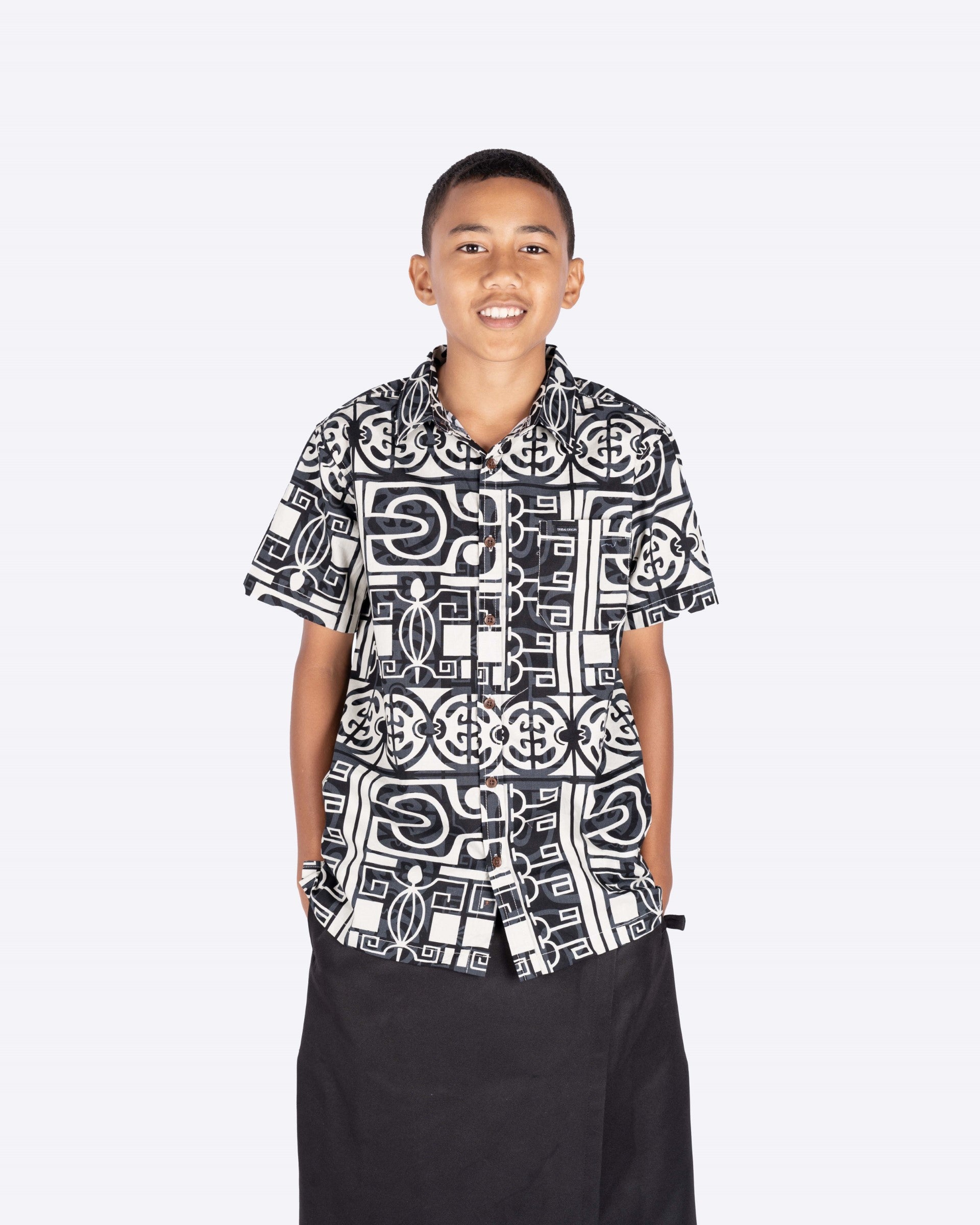 Kalavata Rivi Boy's Shirt ( Black & Beige ) – Pacific Way Gift Shop