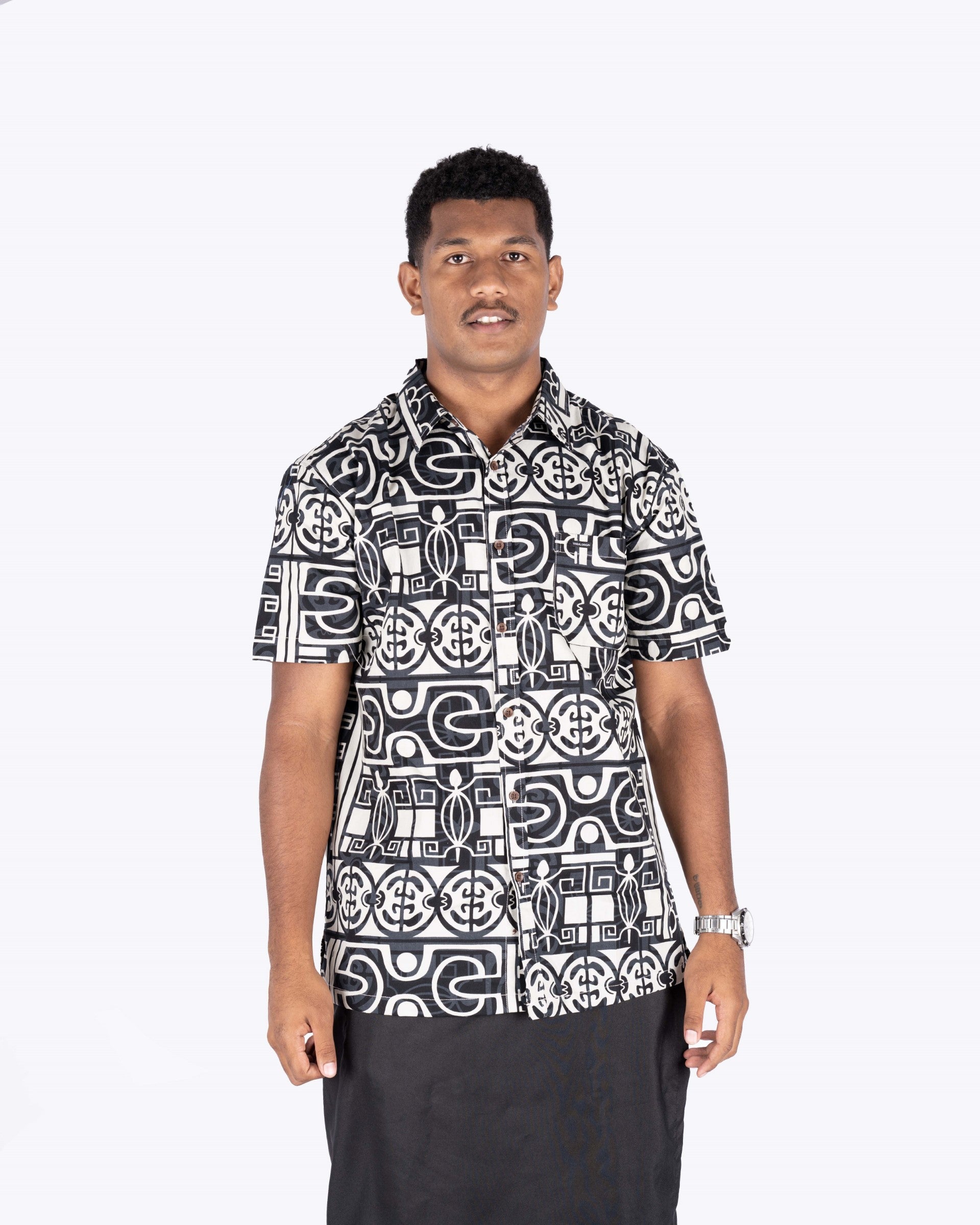 Kalavata Rivi Men's Shirt ( Black & Beige ) – Pacific Way Gift Shop